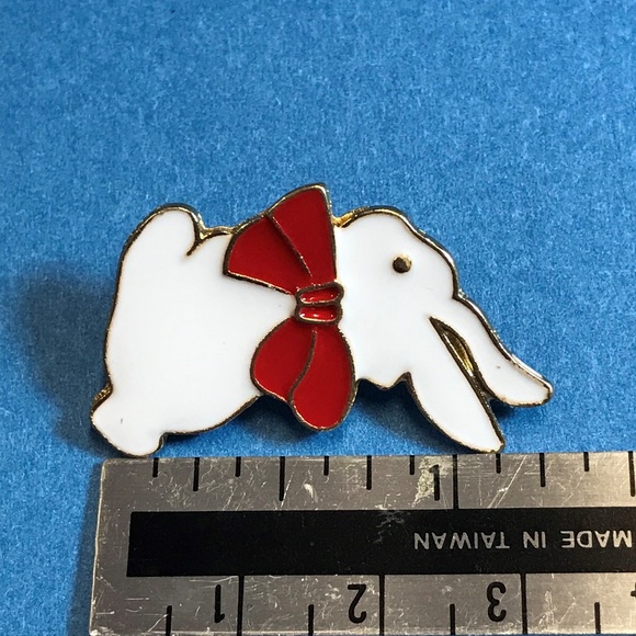 Jewelry | White Bunny Rabbit Wearing Red Bow Enamel Pin | Poshmark